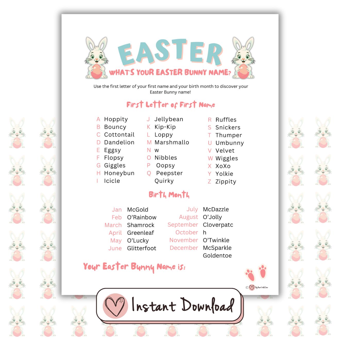What's Your Easter Bunny Name Game – Big Heart Little Star