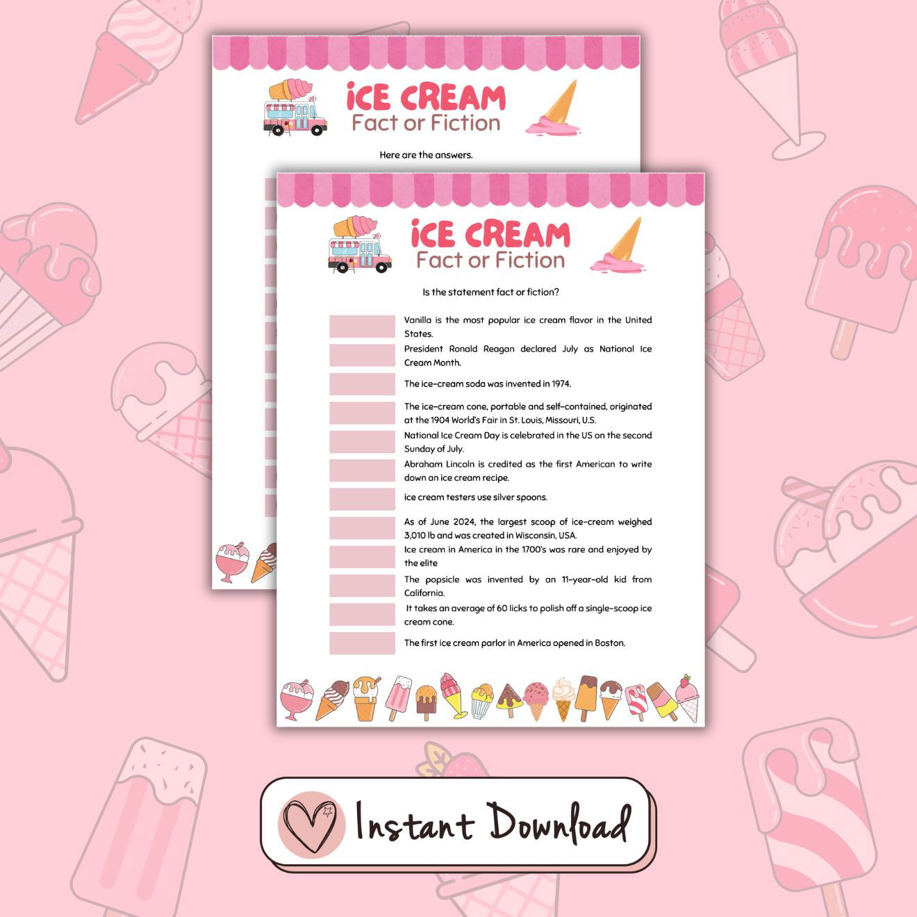 Ice Cream Themed Fact Or Fiction Game – Big Heart Little Star