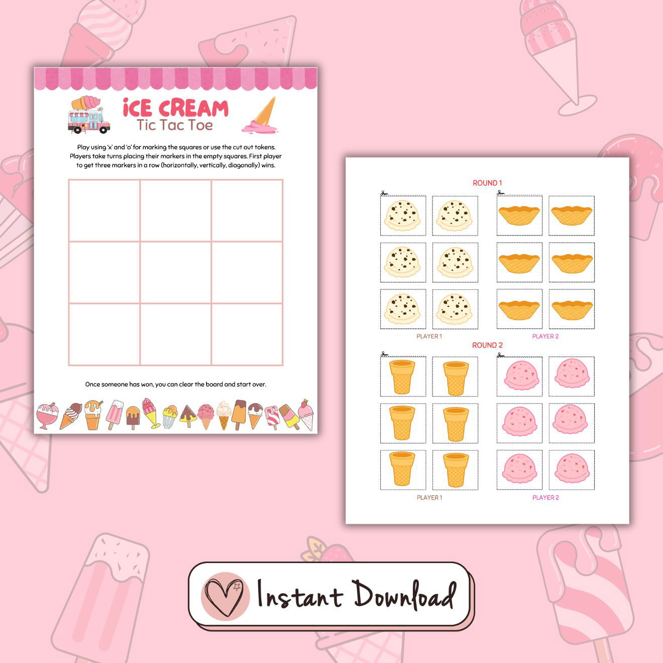 Ice Cream Themed Tic Tac Toe Game – Big Heart Little Star