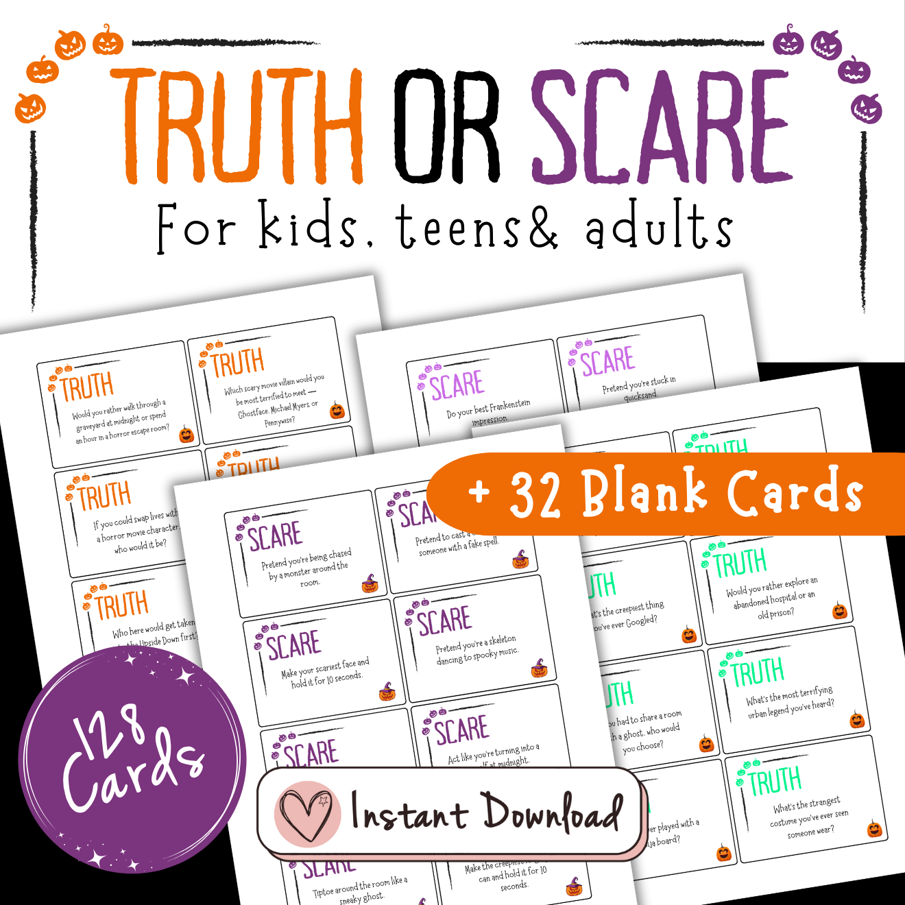 Halloween Truth Or Scare Cards Printable Game – Big Heart Little Star