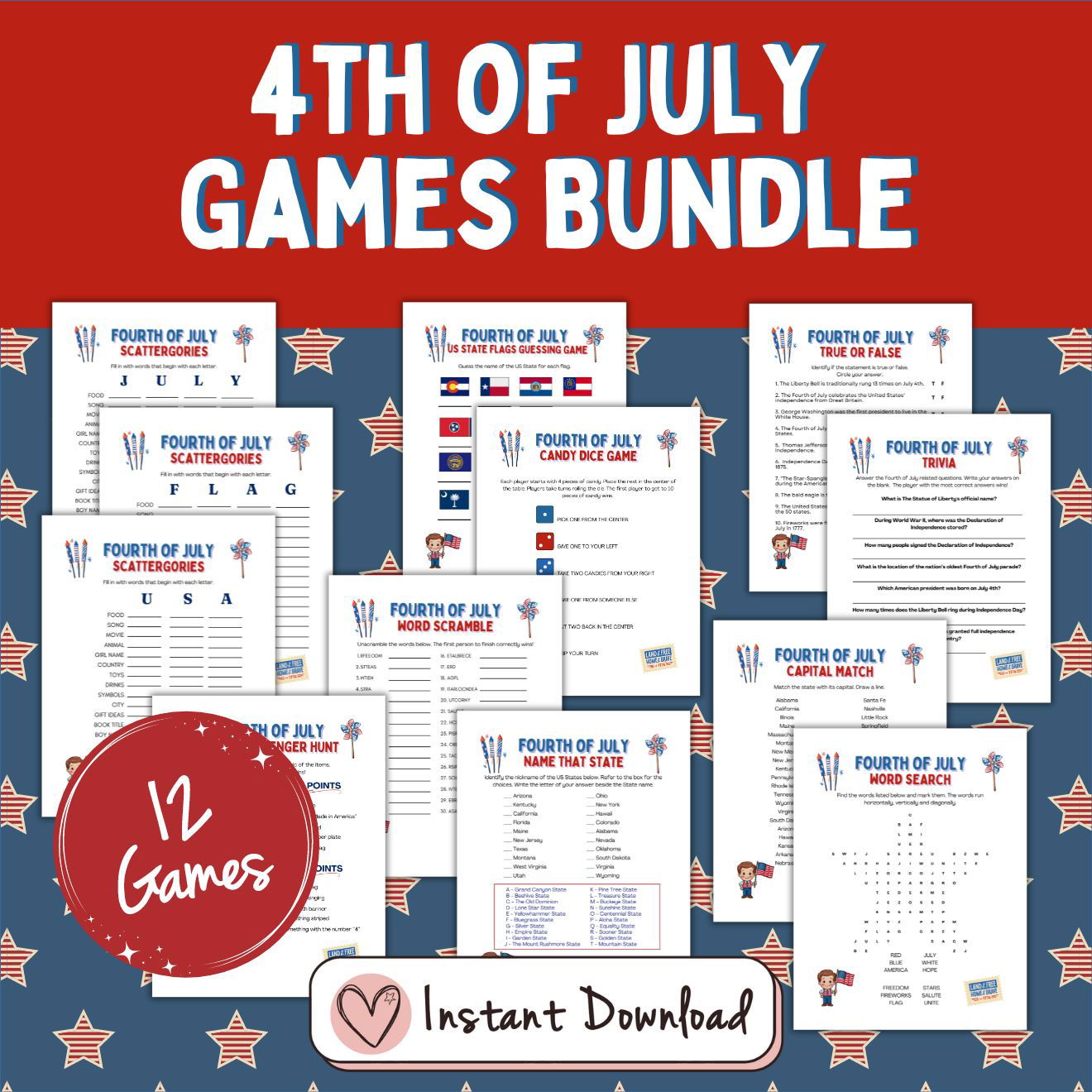 12 x 4th of July Games Bundle – Big Heart Little Star