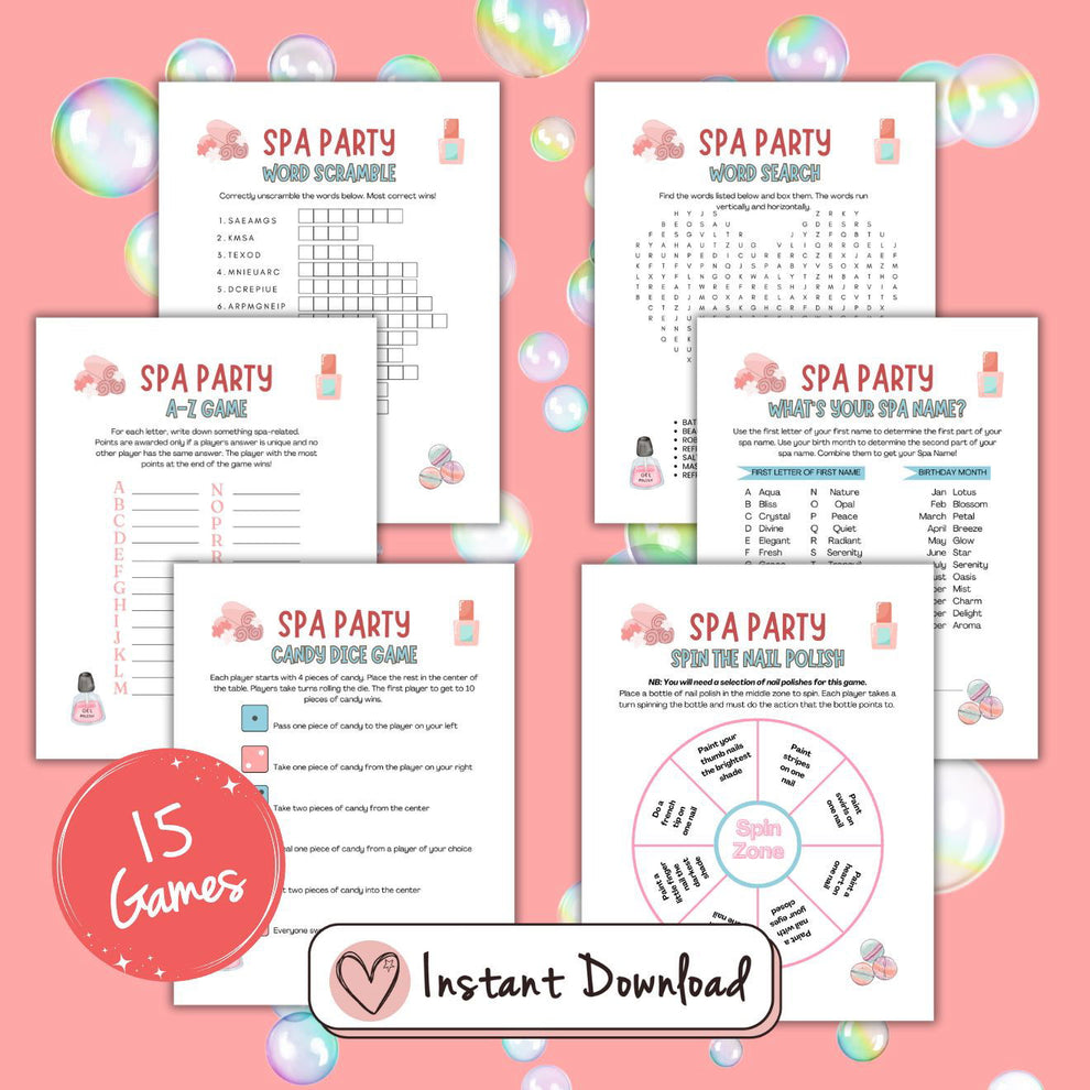 Spa Party Games for Teens & Tweens – Printable Birthday Bundle – Big ...