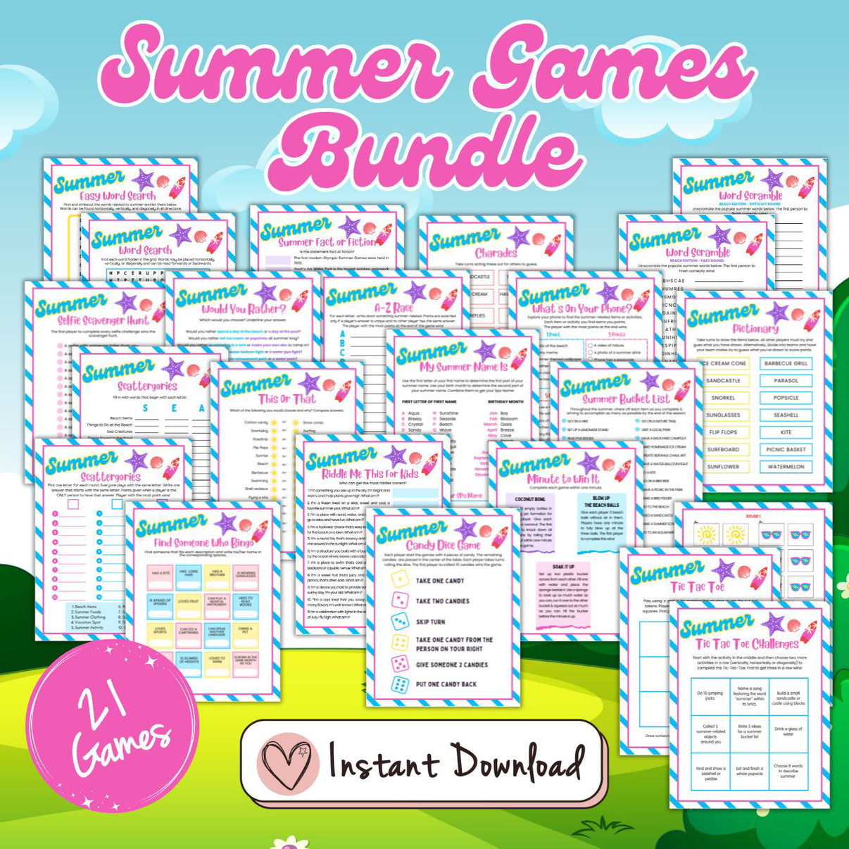 Summer Printable Games Bundle For Kids & Families – Big Heart Little Star