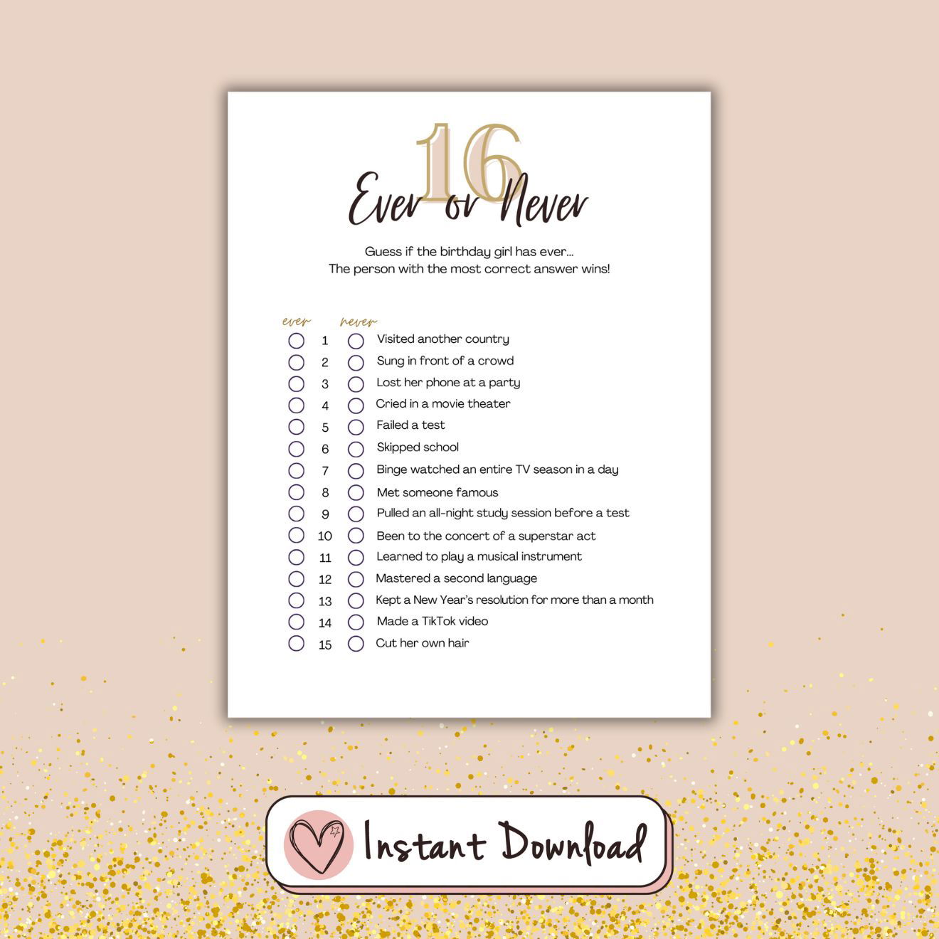 7 x Sweet Sixteen Games Bundle - Minimalist Design – Big Heart Little Star