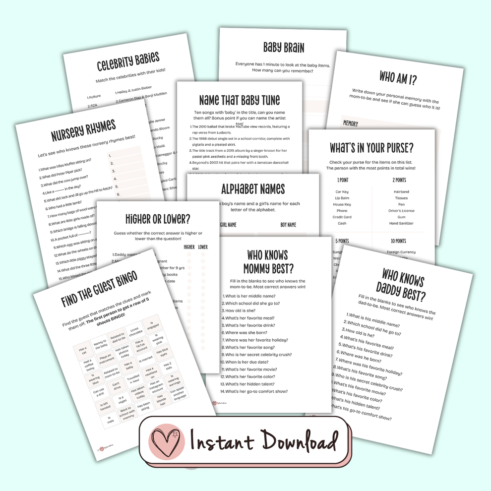 Baby Shower Games Bundle – 14 Printable Activities | Big Heart Little Star