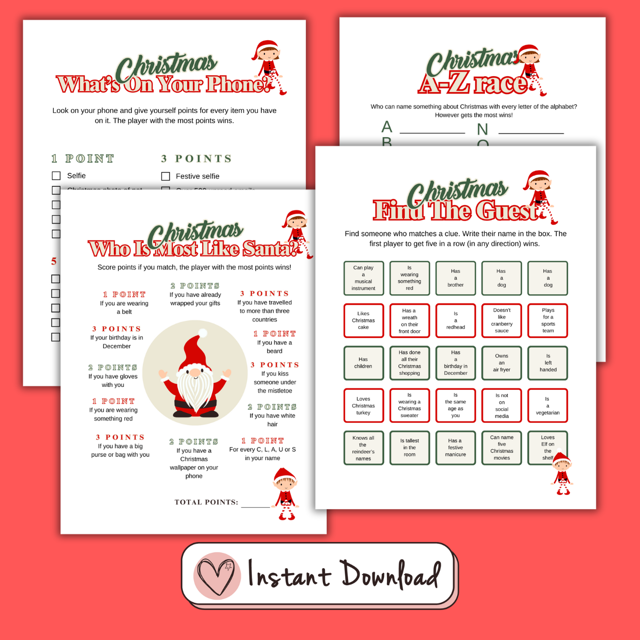 Printable Christmas Party Games Bundle – 22 Festive Games – Big Heart ...