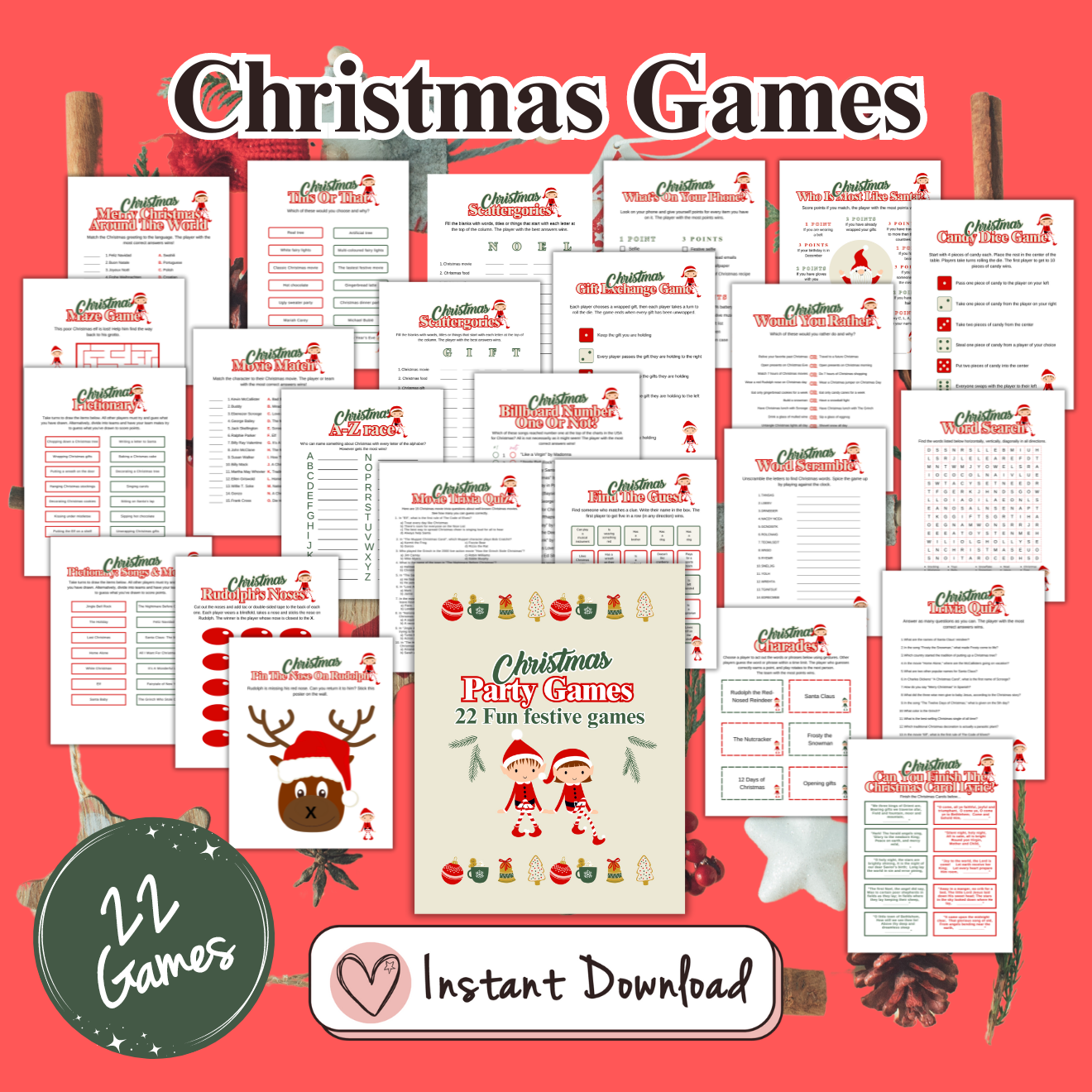 Printable Christmas Party Games Bundle – 22 Festive Games – Big Heart ...