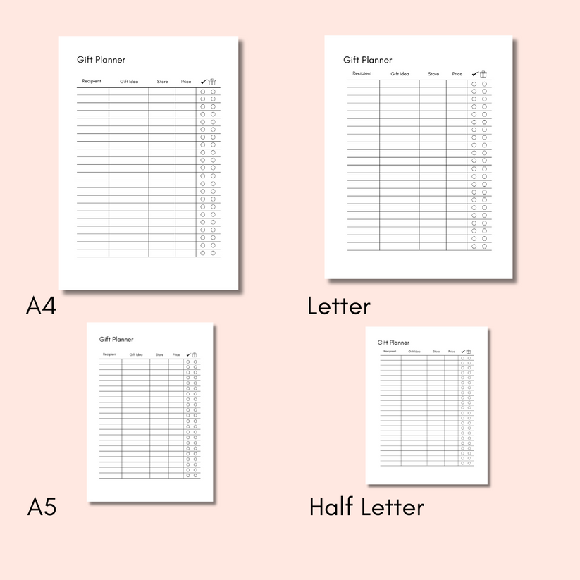 Gift Planner PDF Printable. A4, A5, Letter & Half Letter sizes. Print ...