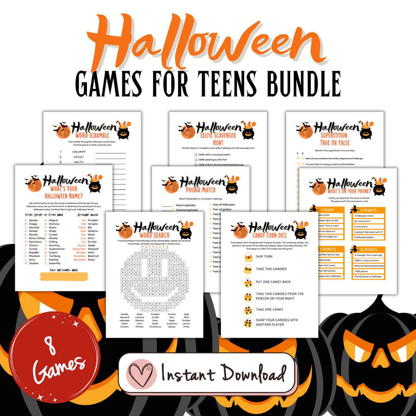 Teen Halloween Party Games Bundle – 8 Printable Games – Big Heart ...