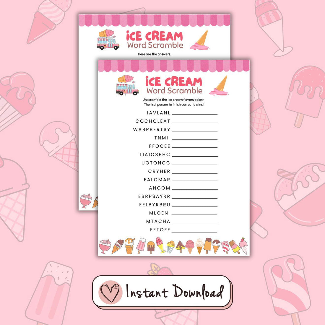 Ice Cream Themed Word Scramble Game – Big Heart Little Star