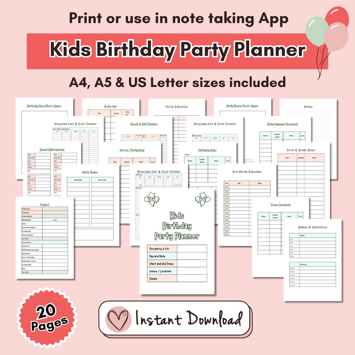 Kids Birthday Party Planner PDF (A4, A5 and US Letter Sizes) – Big ...