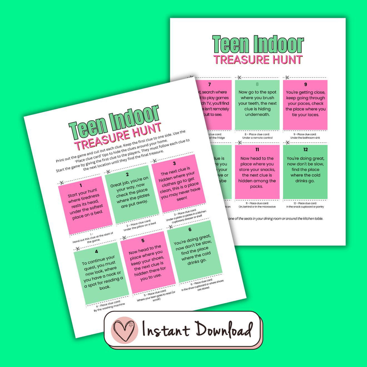 Teen Indoor Treasure Hunt Riddle Style Clues x 2 Designs – Big Heart ...